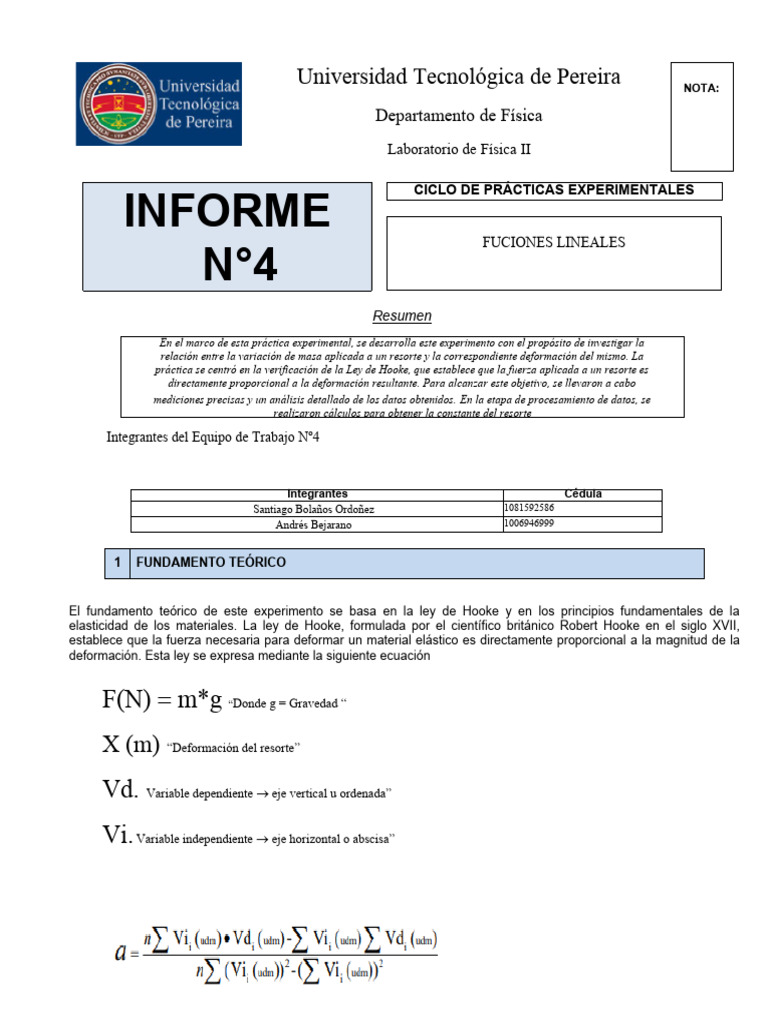 Informe 4 F | PDF | Experimentar | Medición