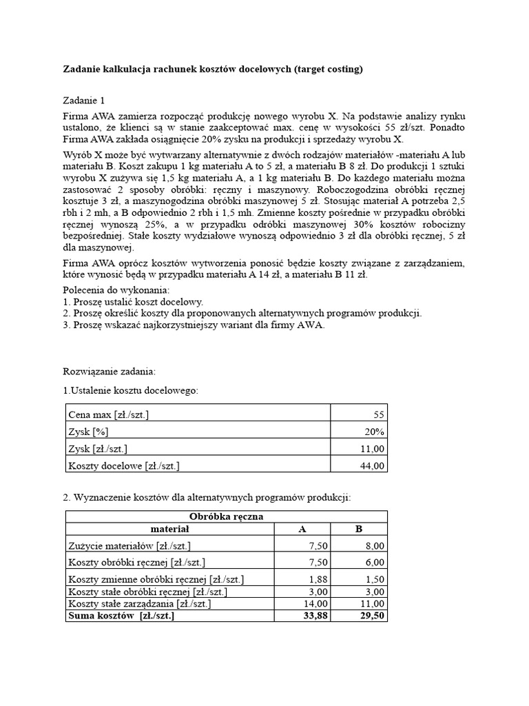 3.11 - Zadanie Kalkulacja Docelowa1 | PDF