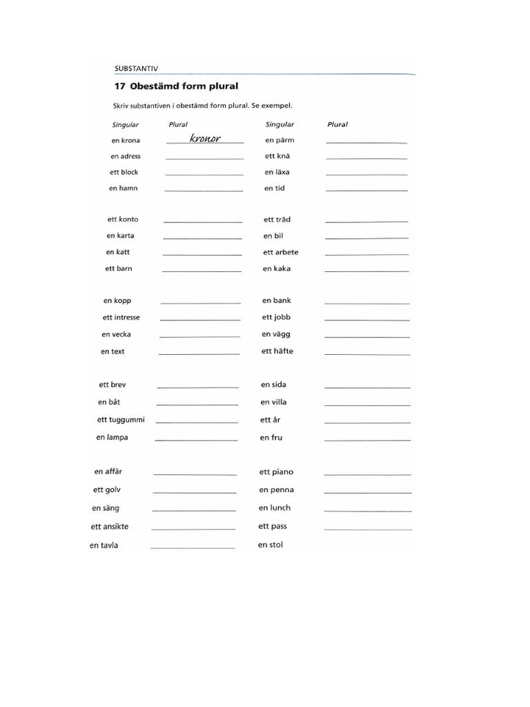 Substantiv - Pluralgrupper Övning | PDF