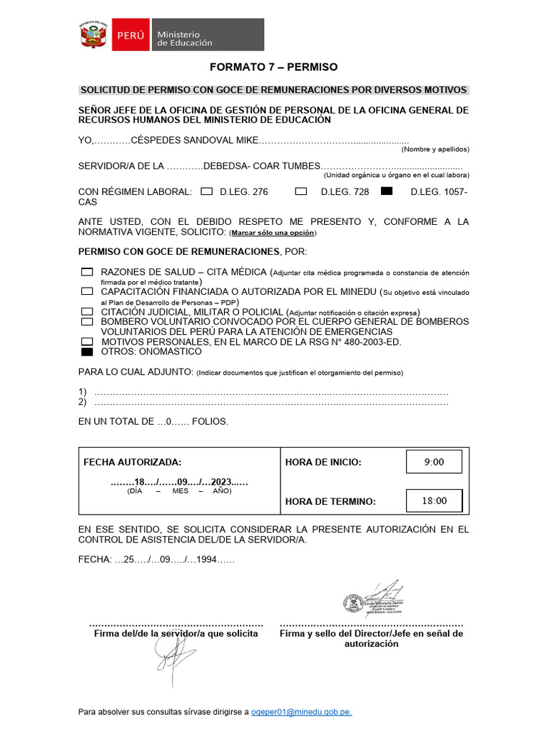 Formato 7 - Permiso Con Goce Por Diversos Motivos | PDF