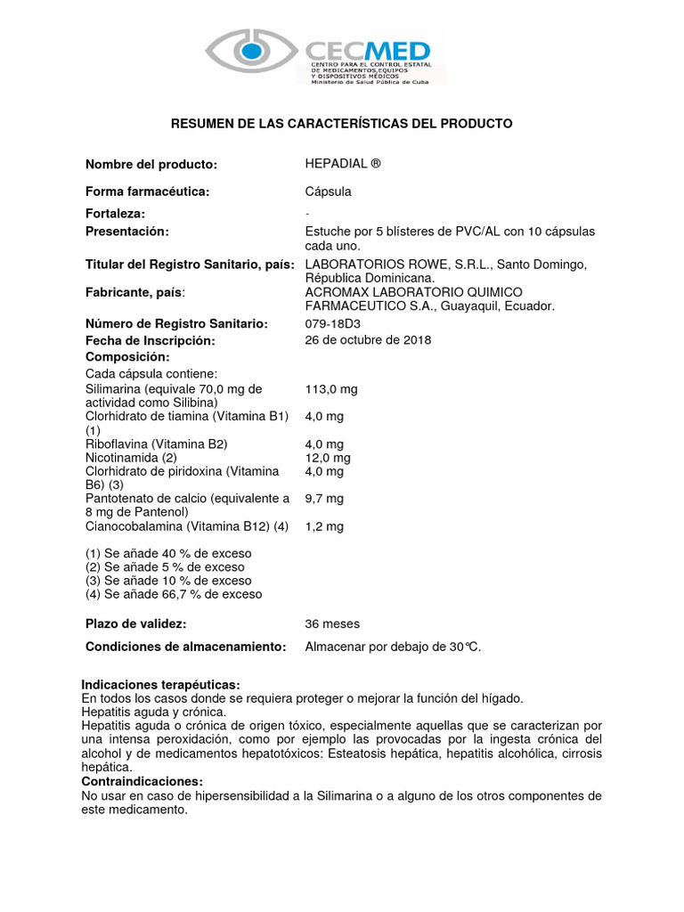 Suplemento Hepático HEPADIAL® | PDF | Vitamina B12 | Medicamentos con ...