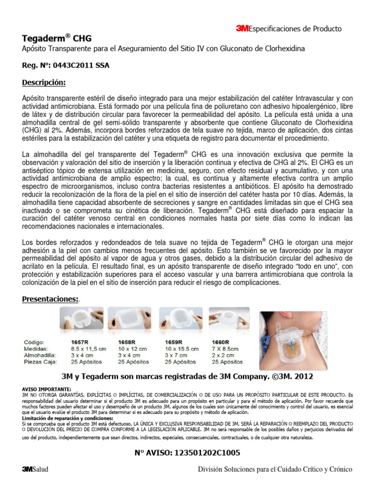 1tegaderm CHG Ficha Técnica | PDF | Antimicrobiano | Especialidades Medicas