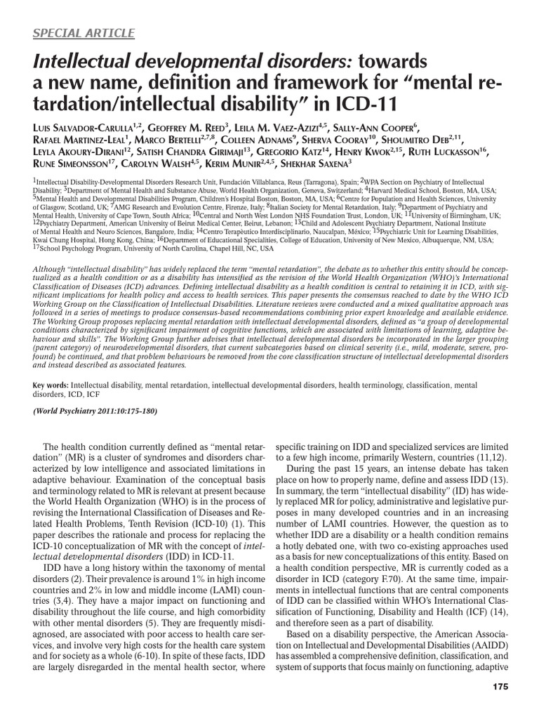 World Psychiatry - 2013 - CARULLA - Intellectual Developmental Disorders Towards A New Name ...