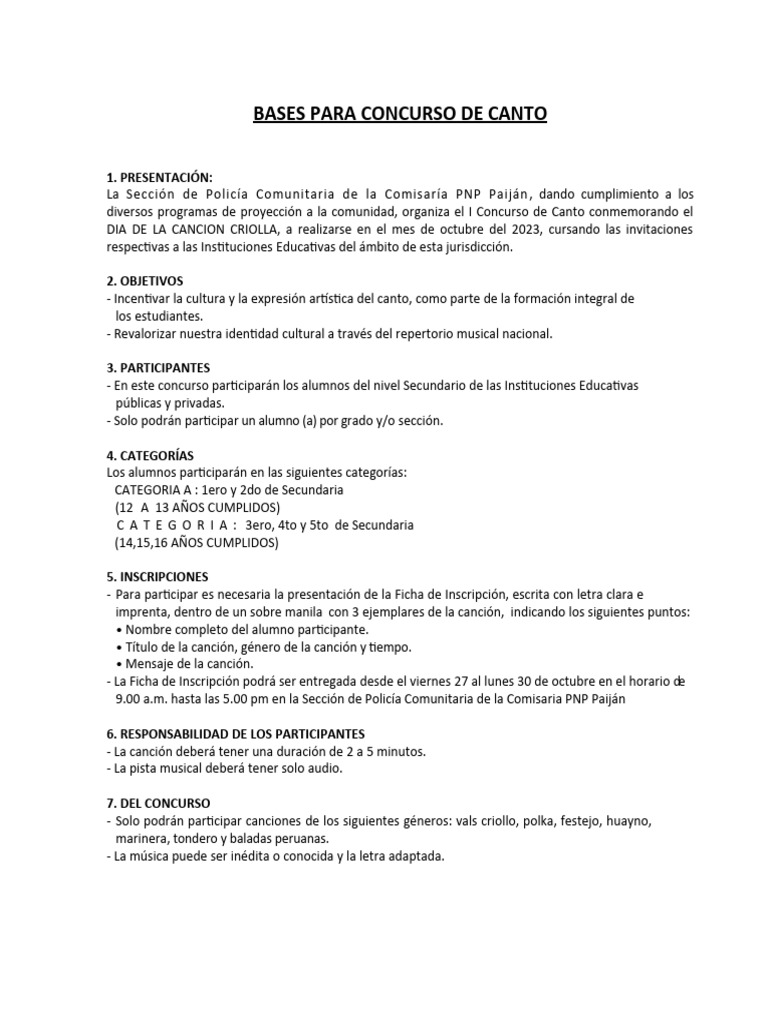 Bases_para_concurso_canto Paijan | PDF