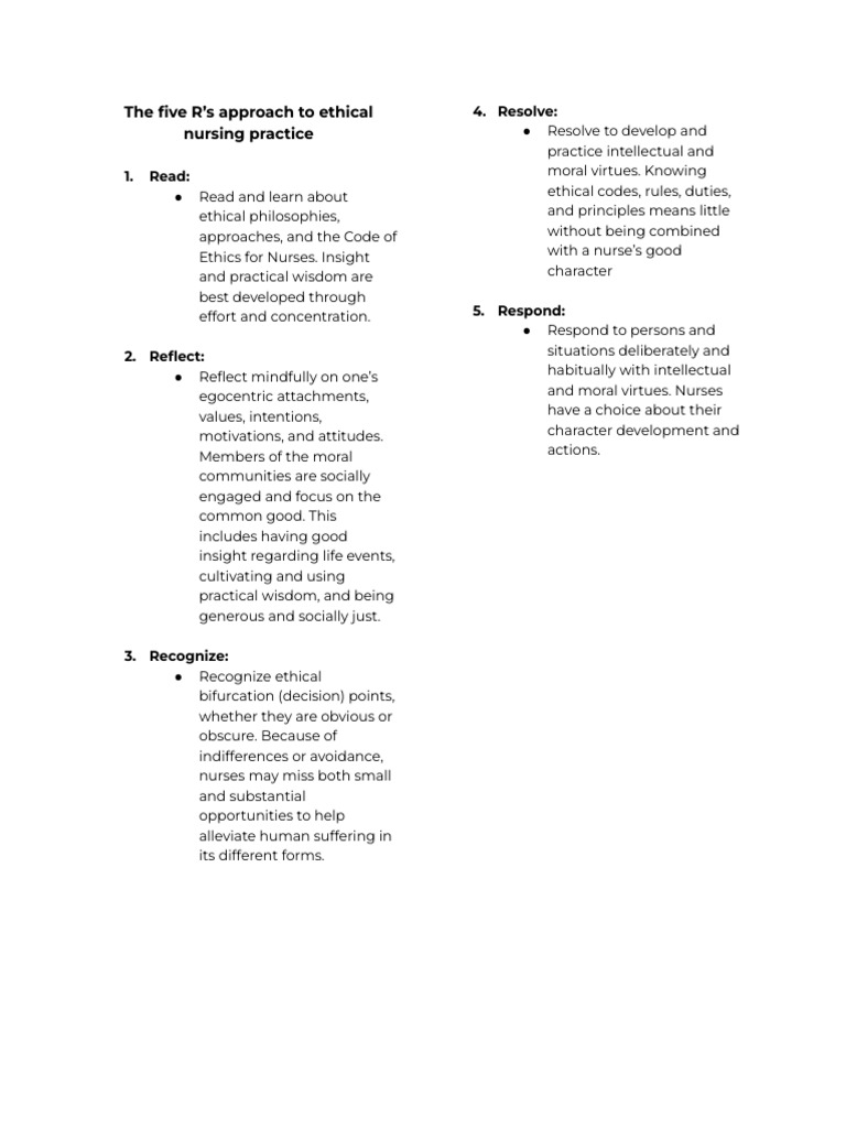 Five R's of Ethical Nursing Practice | PDF | Career & Growth | Self ...