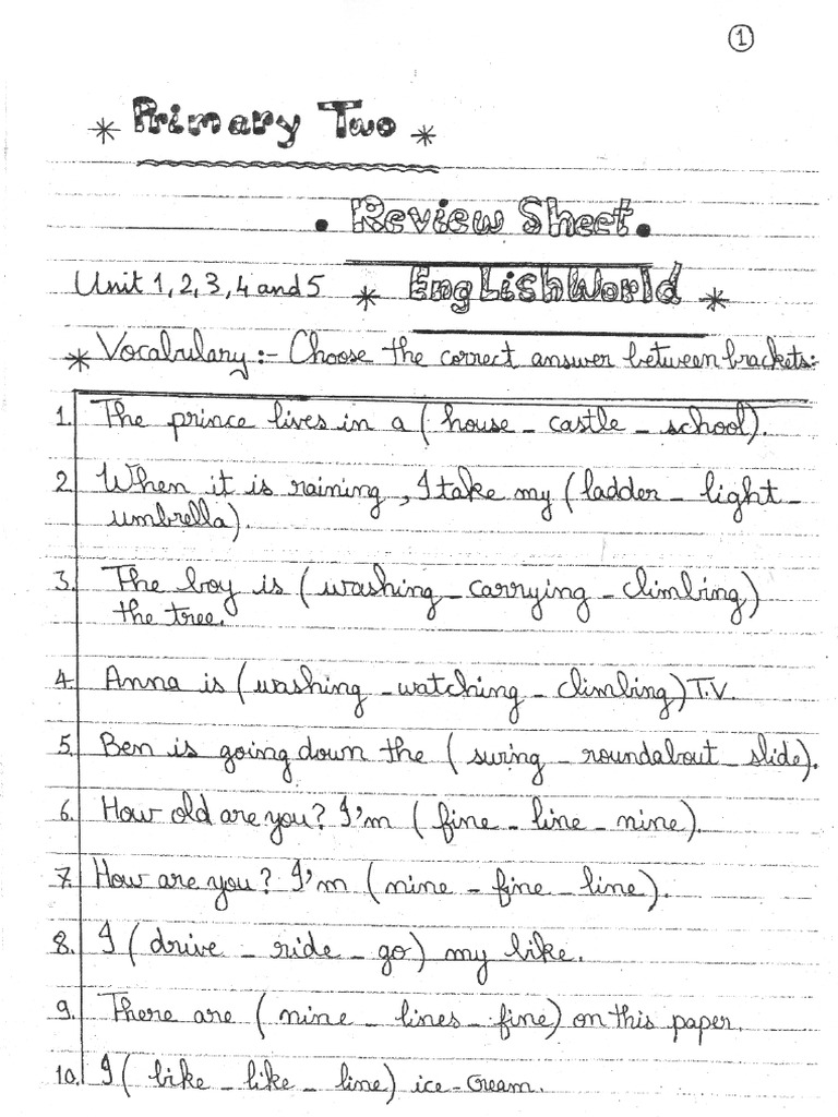 English World 2 Revision Unit 1-2-3-4-5. | PDF