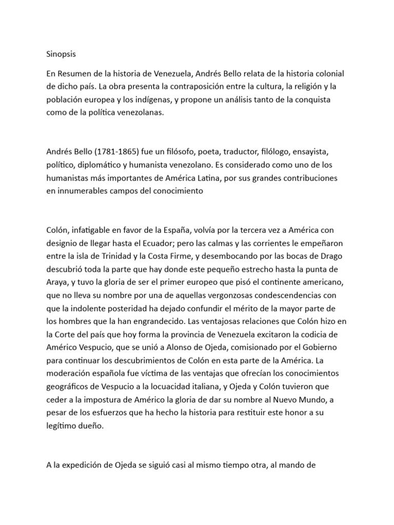 Historia de Venezuela, resumen corto | PDF | Venezuela | España