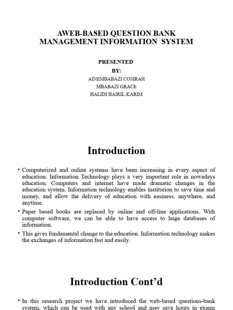 Presentation Question Bank System | PDF | Methodology | Computing