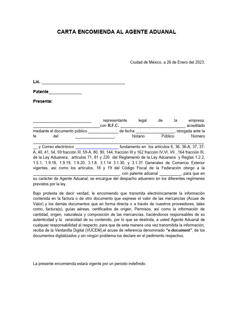 Carta Encomienda Al Agente Aduanal | Descargar gratis PDF | Gobierno ...