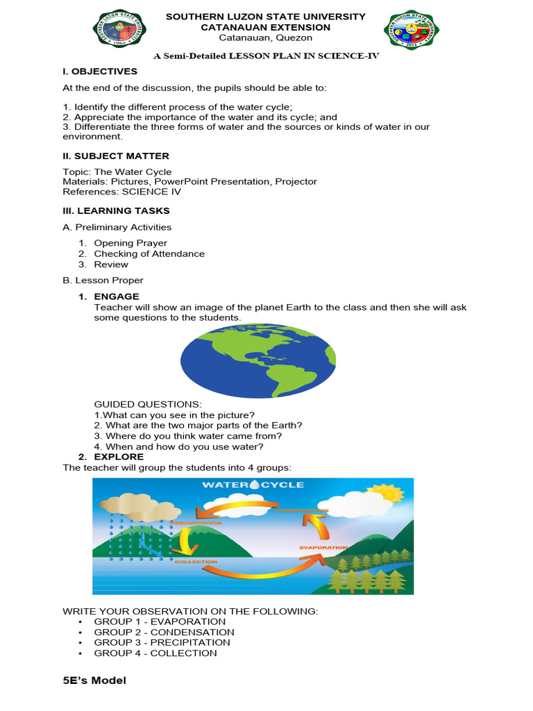 SEMI-DETAILED LESSON PLAN | PDF | Water | Water Cycle