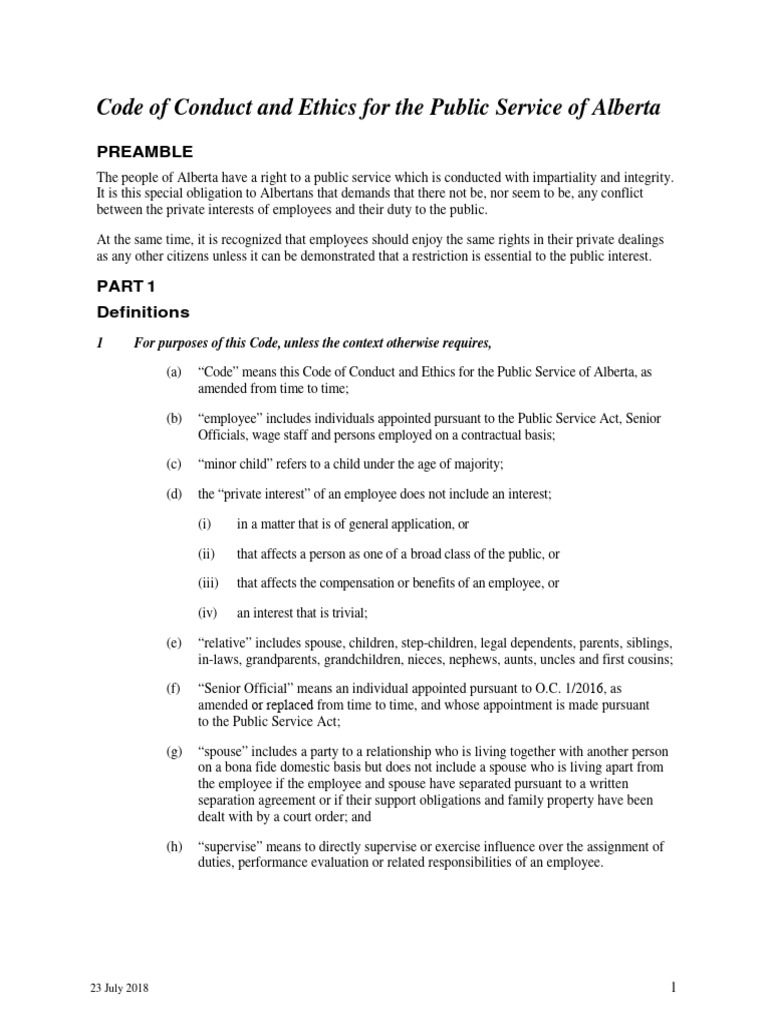 Alberta Public Service Code of Conduct | PDF | Employment | Conflict Of ...