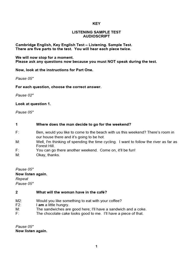 Key L Sample Test 2 Tapescript | PDF