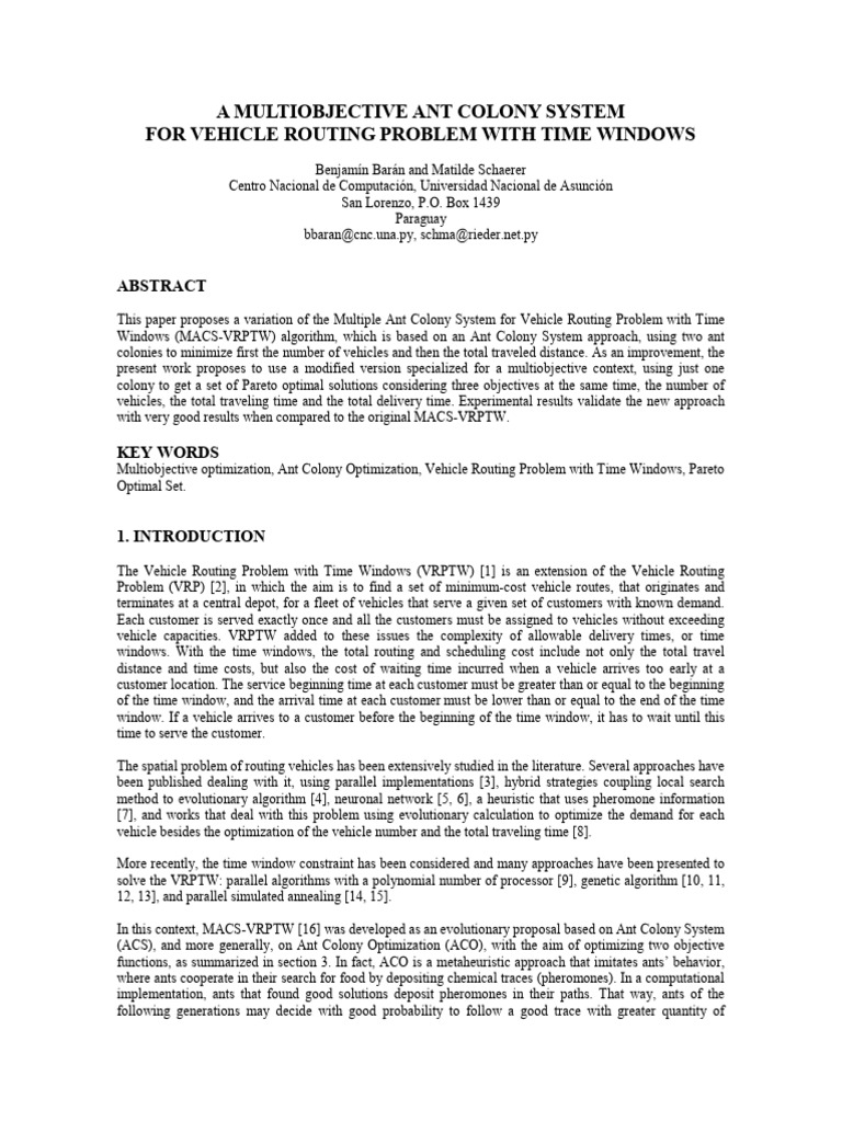 A Multiobjective Ant Colony System For Vehicle Routing Problem With ...