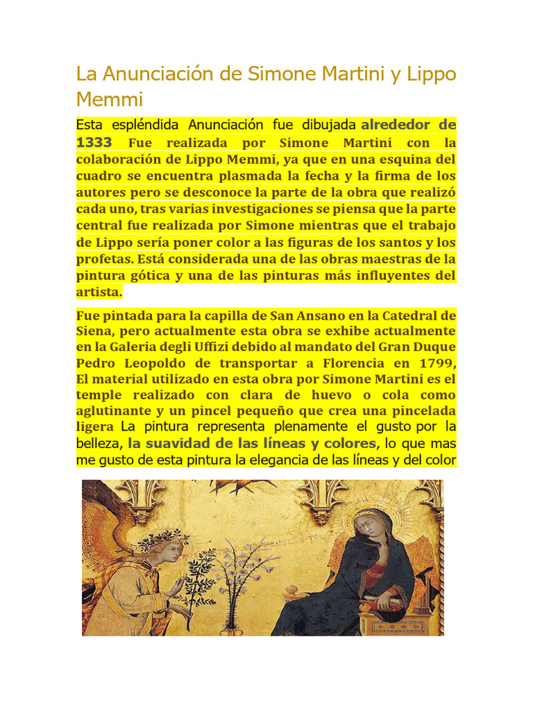 La Anunciación de Simone Martini y Lippo Memmi | PDF