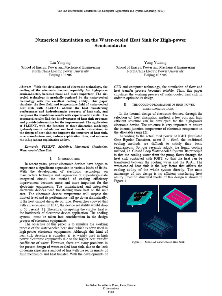 Numerical Simulation On The Water-Cooled Heat Sink For High-Power Semiconductor | PDF | Fluid ...