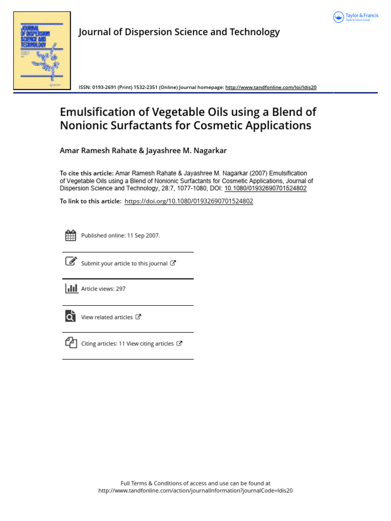 Emulsification of Vegetable Oils | PDF | Emulsion | Surfactant