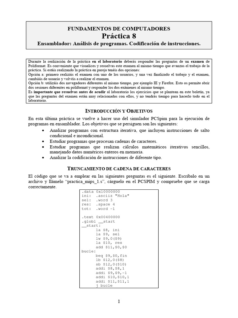 Practica8 Castellano 111217 | PDF | Lenguaje ensamblador | Informática