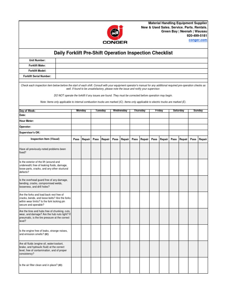 Daily-Forklift-Pre-Shift-Operation-Inspection-Checklist | PDF ... Daily-Forklift-Pre-Shift-Operation-Inspection-Checklist | PDF ...