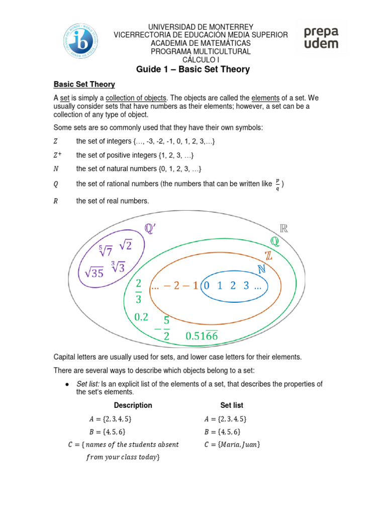 1 - Basic Set Theroy - MC - Guide and Lab | PDF | Set (Mathematics) | Numbers