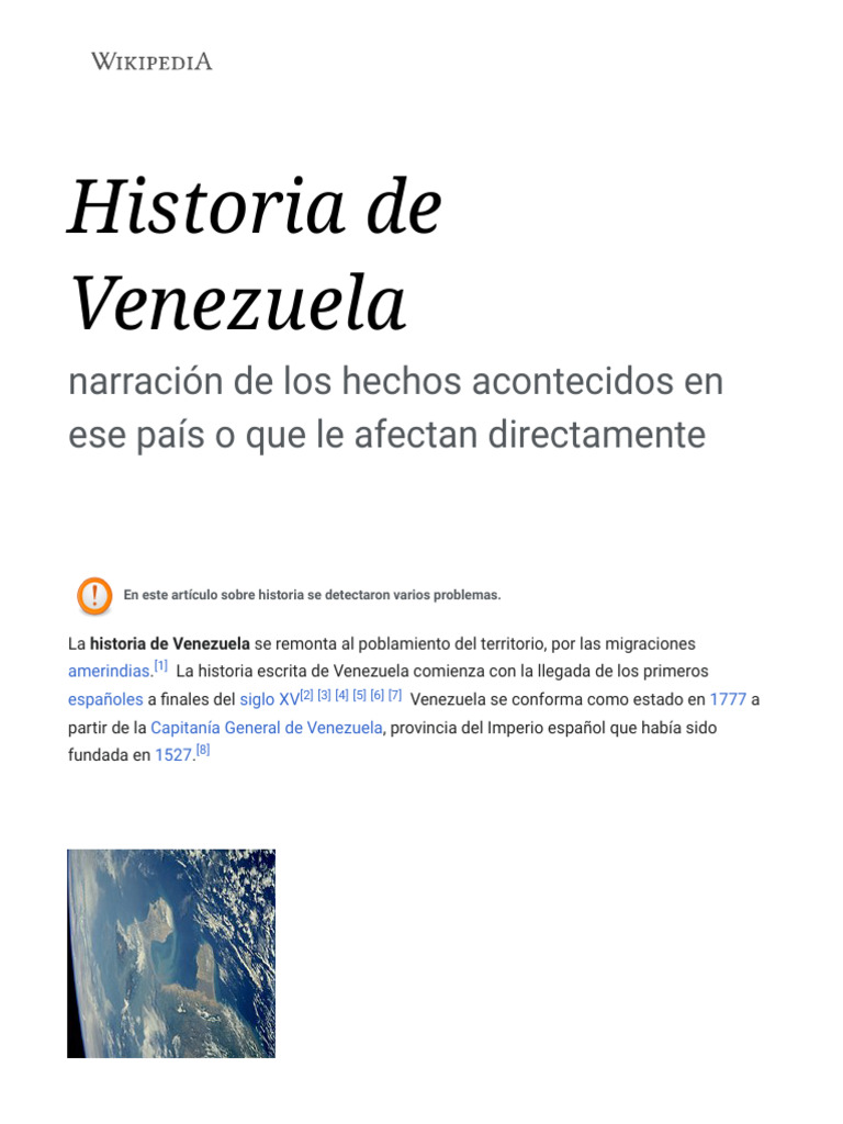 Historia de Venezuela - Wikipedia, La Enciclopedia Libre | PDF | Venezuela