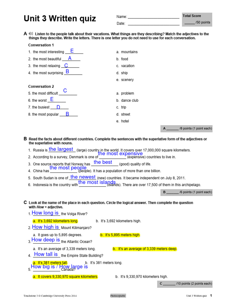 Touchstone 3 - 2nd Edition Quiz Unit 3 Answer | PDF | Geography ... Touchstone 3 - 2nd Edition Quiz Unit 3 Answer | PDF | Geography ...