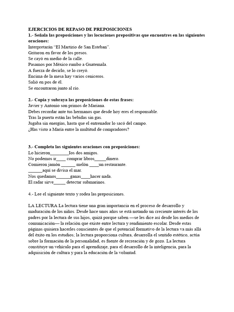 Ejercicios de Preposiciones y Conjunciones | PDF | Poesía