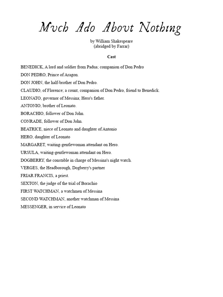 Much Ado Script (Abridged) | Download Free PDF | Much Ado About Nothing ...