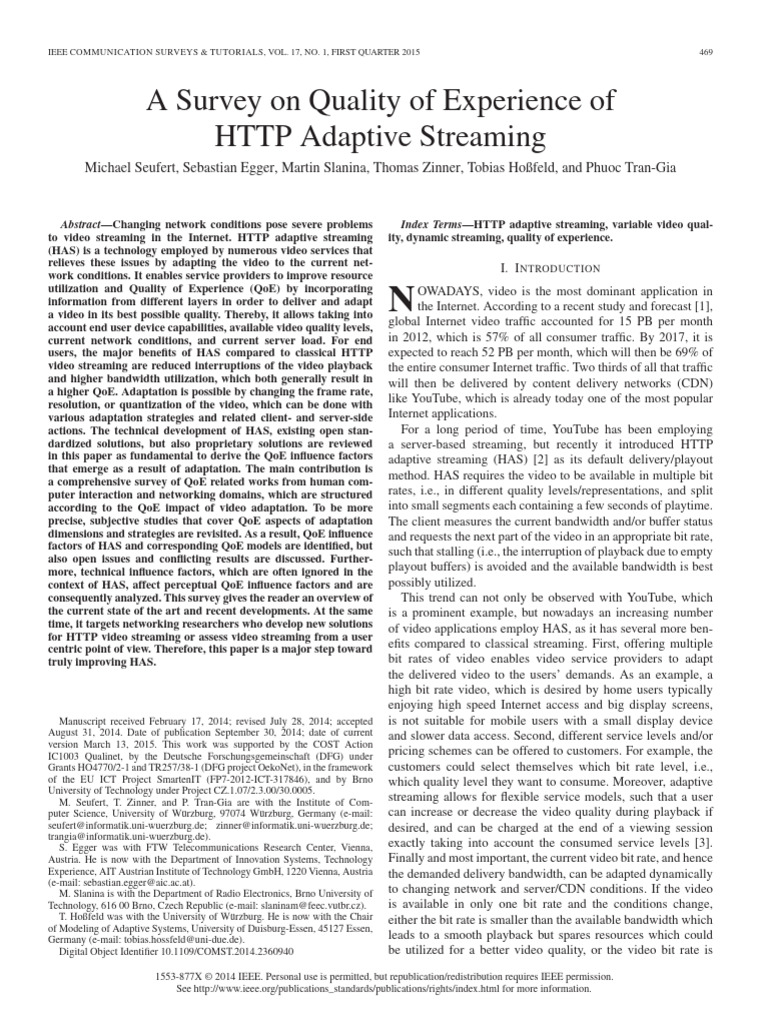 1. a Survey on Quality of Experience of HTTP Adaptive Streaming | PDF | Streaming Media ...