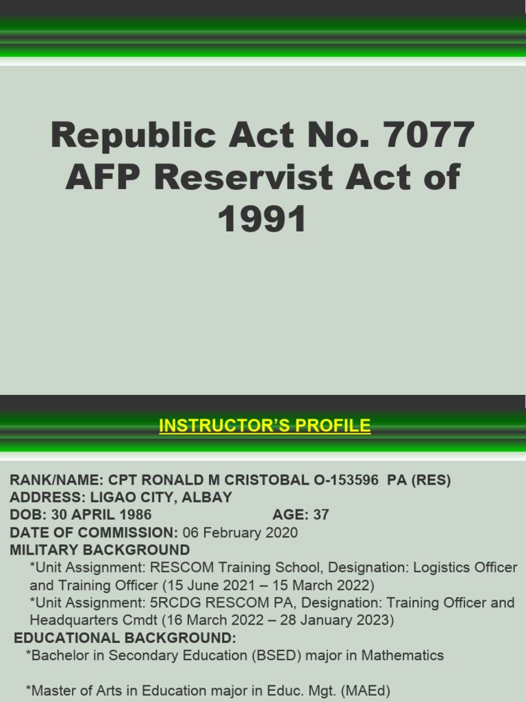 RA 7077 BCMT | Download Free PDF | National Security | Government