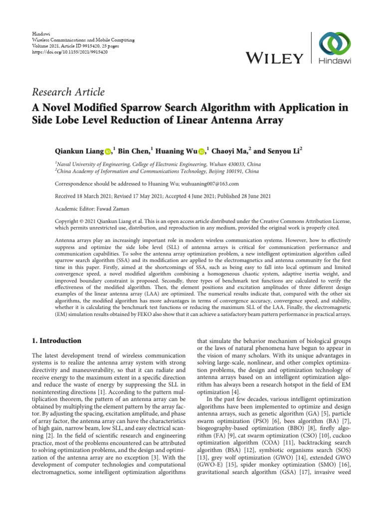 A Novel Modified Sparrow Search Algorithm With Application in Side Lobe Level Reduction of ...