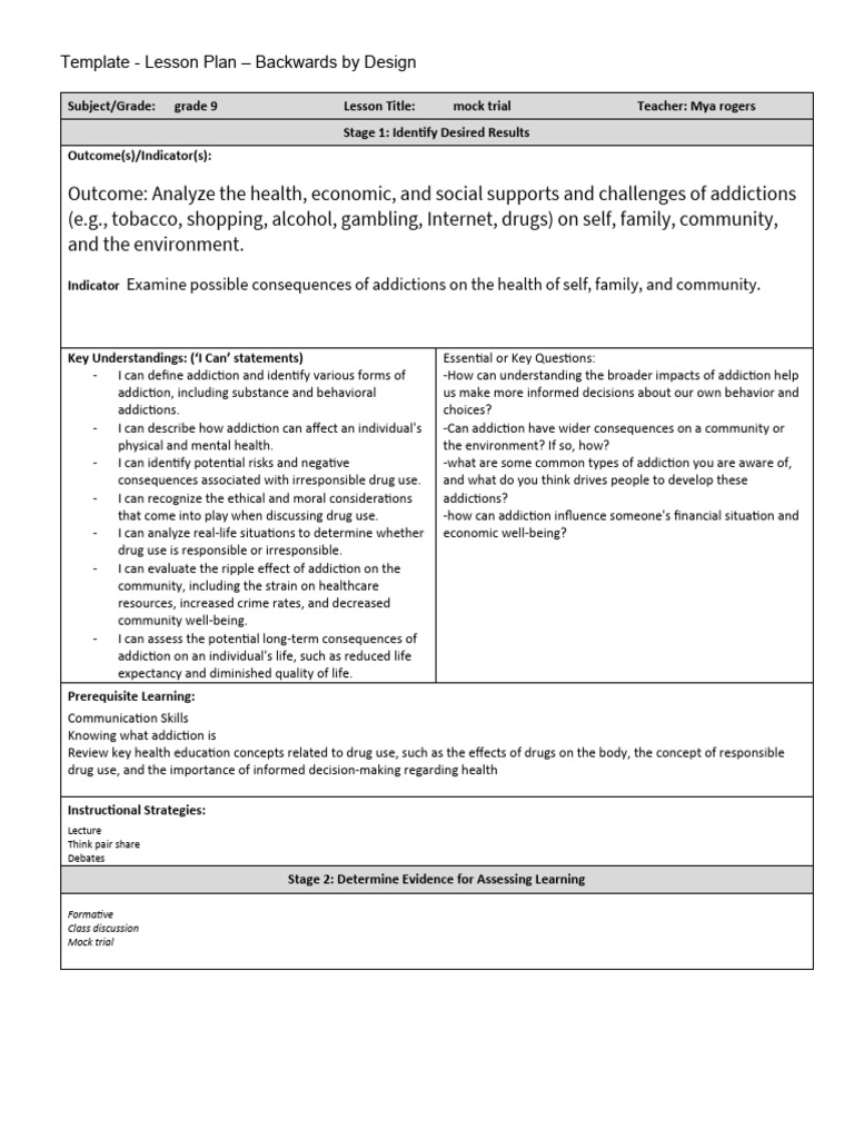 Lesson Plan 2 | Download Free PDF | Substance Abuse | Quality Of Life