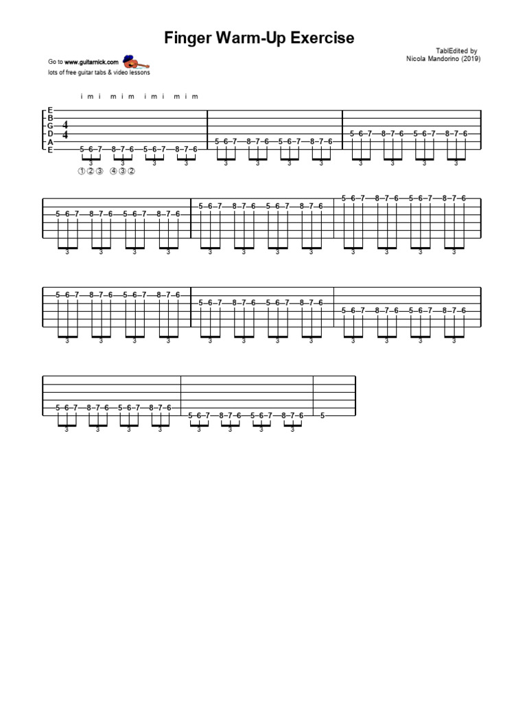 Finger Warm-Up Exercise Guitar | PDF
