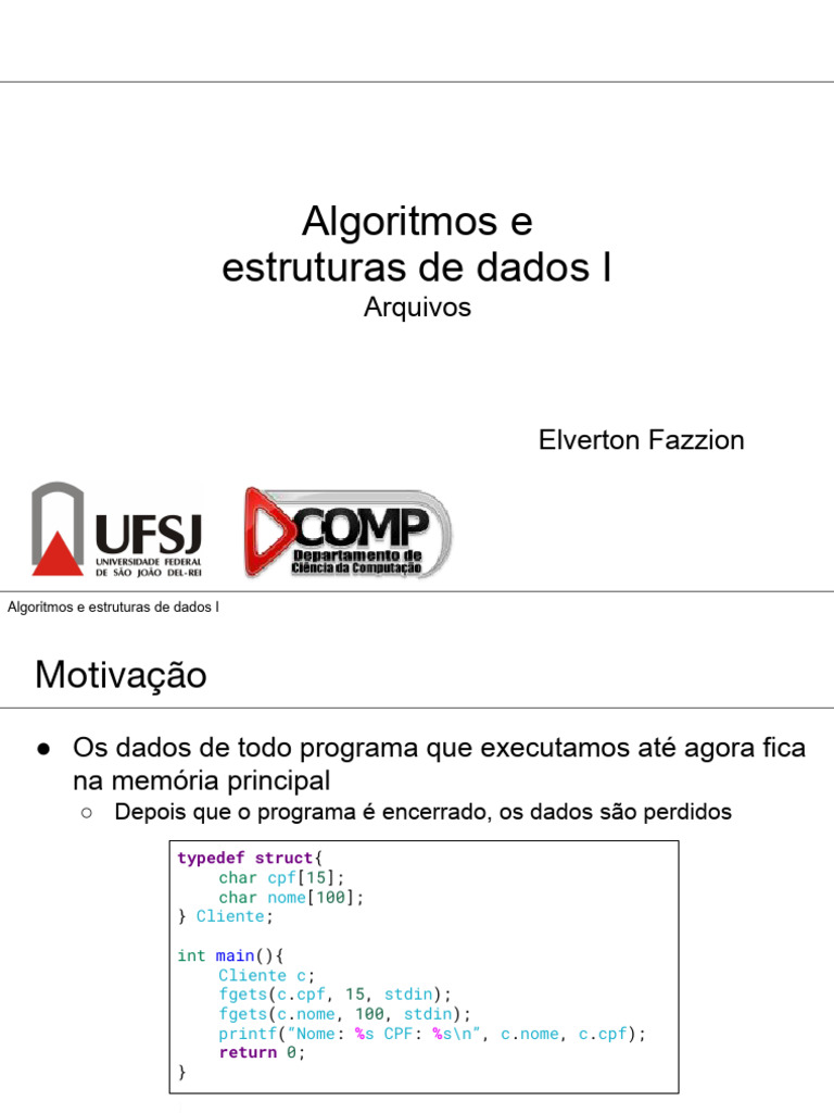 Arquivos | PDF | Ponteiro (programação de computadores) | Armazenamento ...