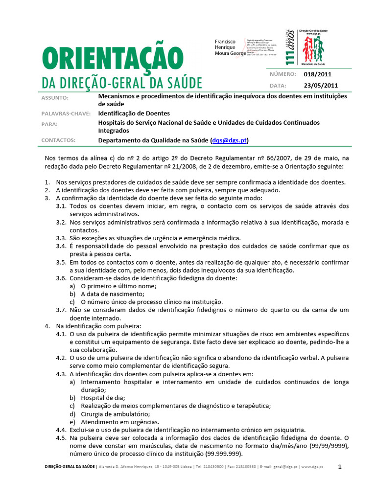 Norma DGS Ident. Ineq. Do Doente | PDF | Hospital | Psiquiatria