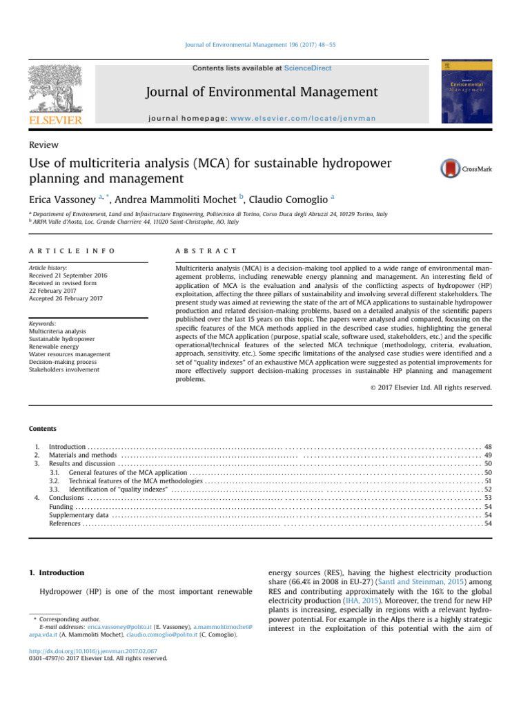Use of Multicriteria Analysis (MCA) For Sustainable Hydropower Planning ...