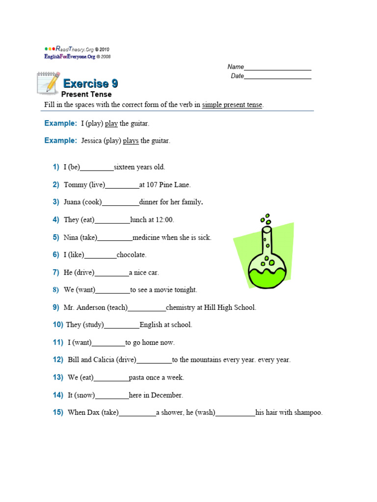 Present Tense Exercise 9 | PDF