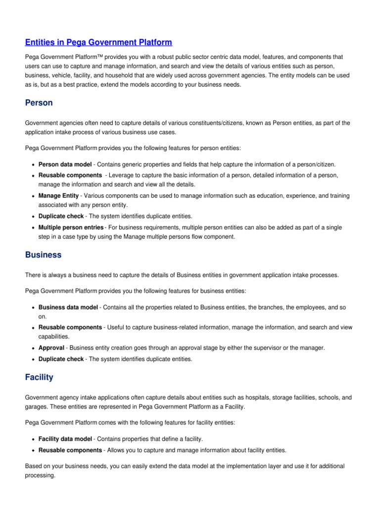 Entities in Pega Government Platform | PDF | Data Model | Information