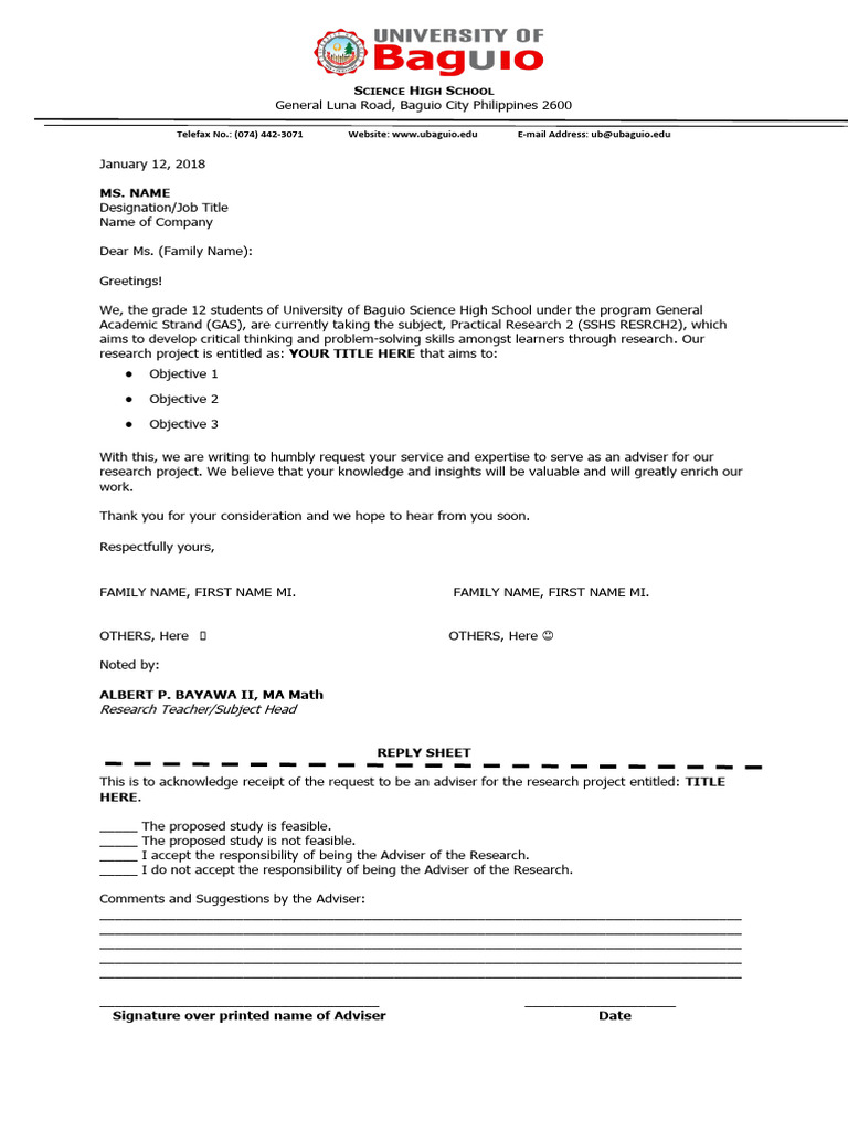 Sample Request Letter For Adviser | PDF | Cognitive Science | Education Theory