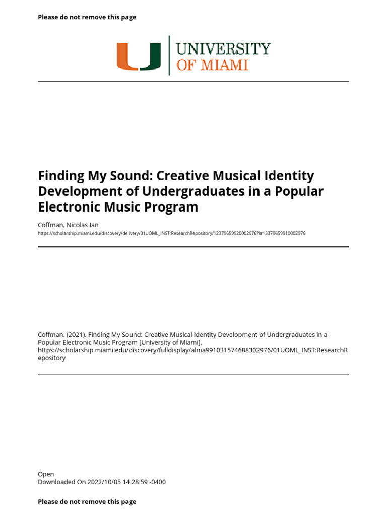Finding My Sound Creative Musical Identity Development of | PDF ...