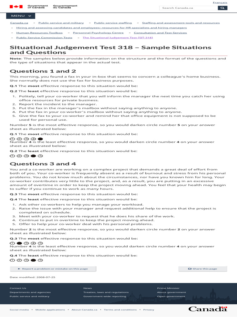 Situational Judgement Test 318 - Sample Situations and Questions ...