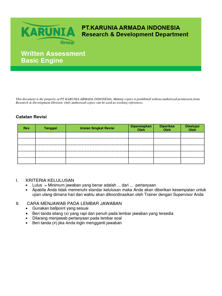 Basic Engine Written Assessment KARUNIA | PDF