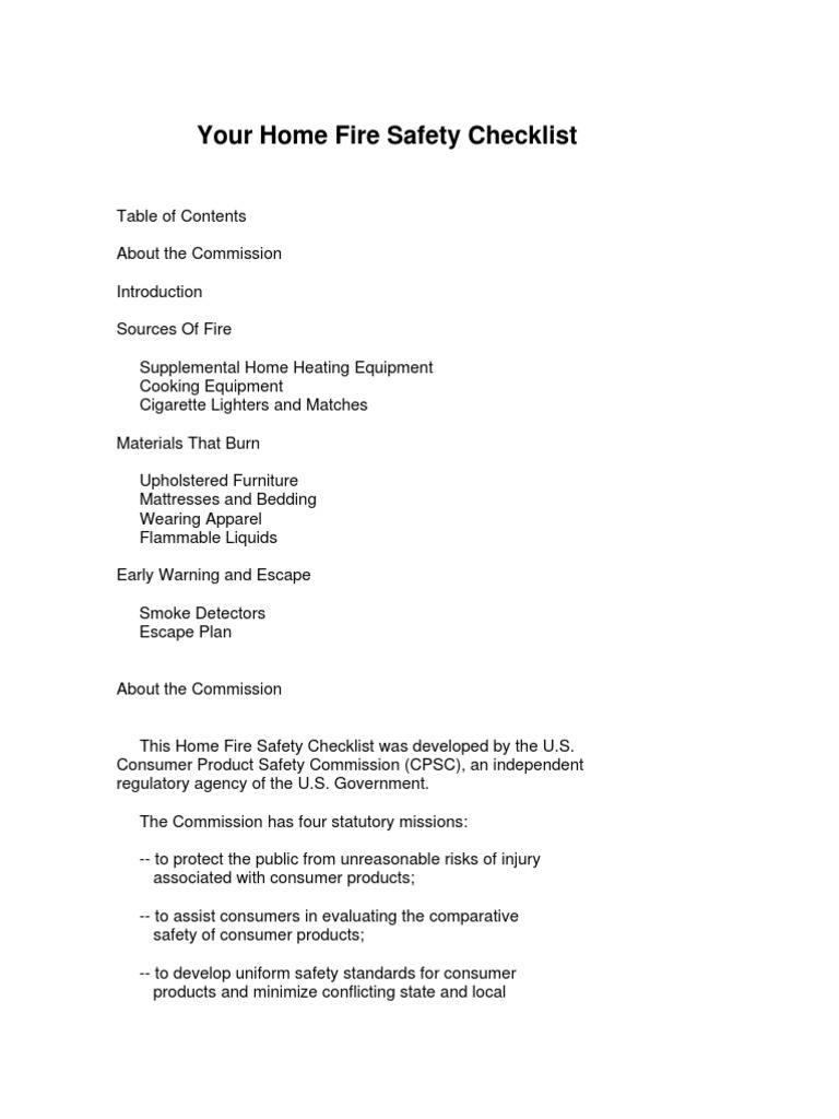 Your Home Fire Safety Checklist | Download Free PDF | Stove | Hvac