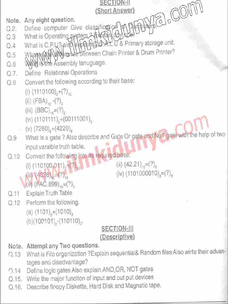 Past Papers 2017 Karachi Board Inter Part 1 Computer Science English Version B | PDF