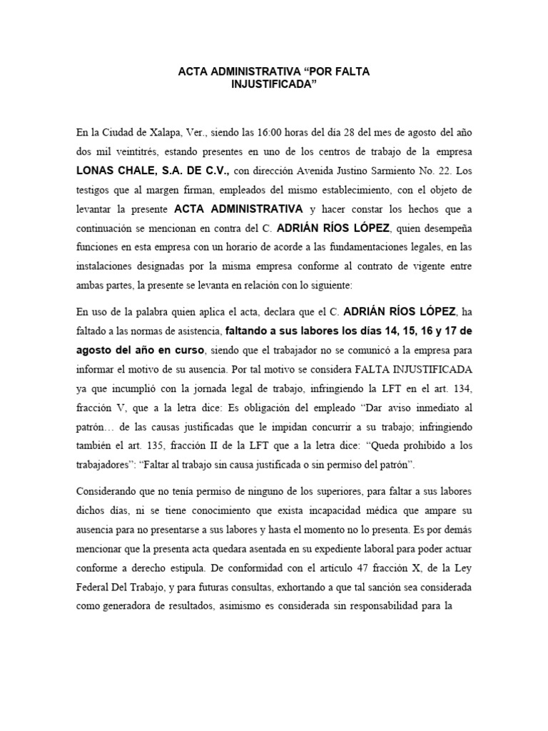 ACTA ADMINISTRATIVA 14 15 16 17 Agosto | PDF | Justicia | Crimen y violencia