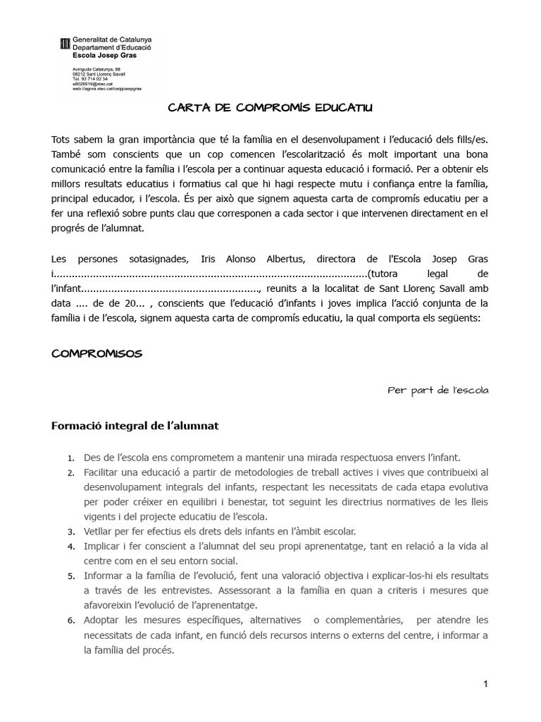 Carta de Compromís. Curs 23-24 | PDF