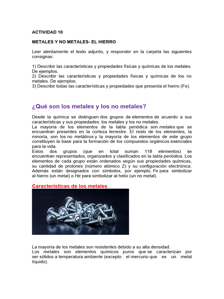 Metales y No Metales: El Hierro | PDF | Elementos químicos | Rieles
