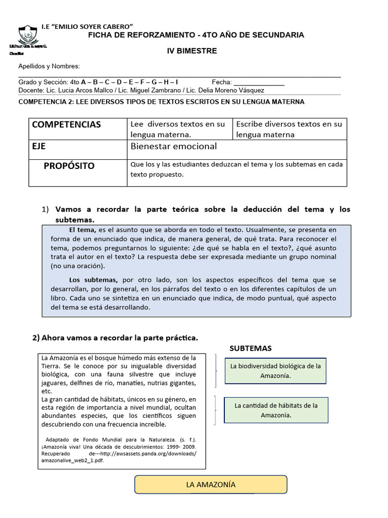 Ejemplos de temas y subtemas en textos | PDF | Agua | Lingüística