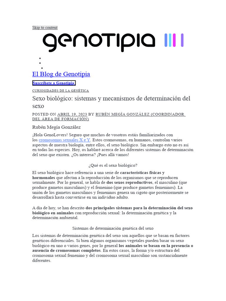 El Blog de Genotipia: Sexo Biológico: Sistemas y Mecanismos de Determinación Del Sexo ...
