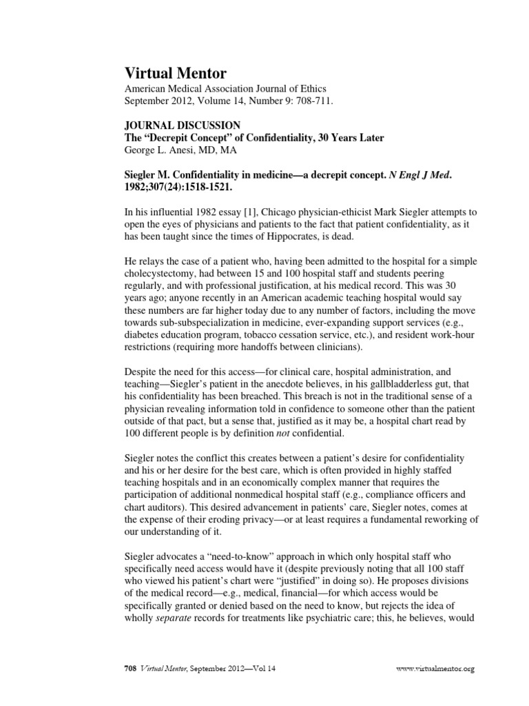 The "Decrepit Concept" of Confidentiality, 30 Years Later | PDF ...