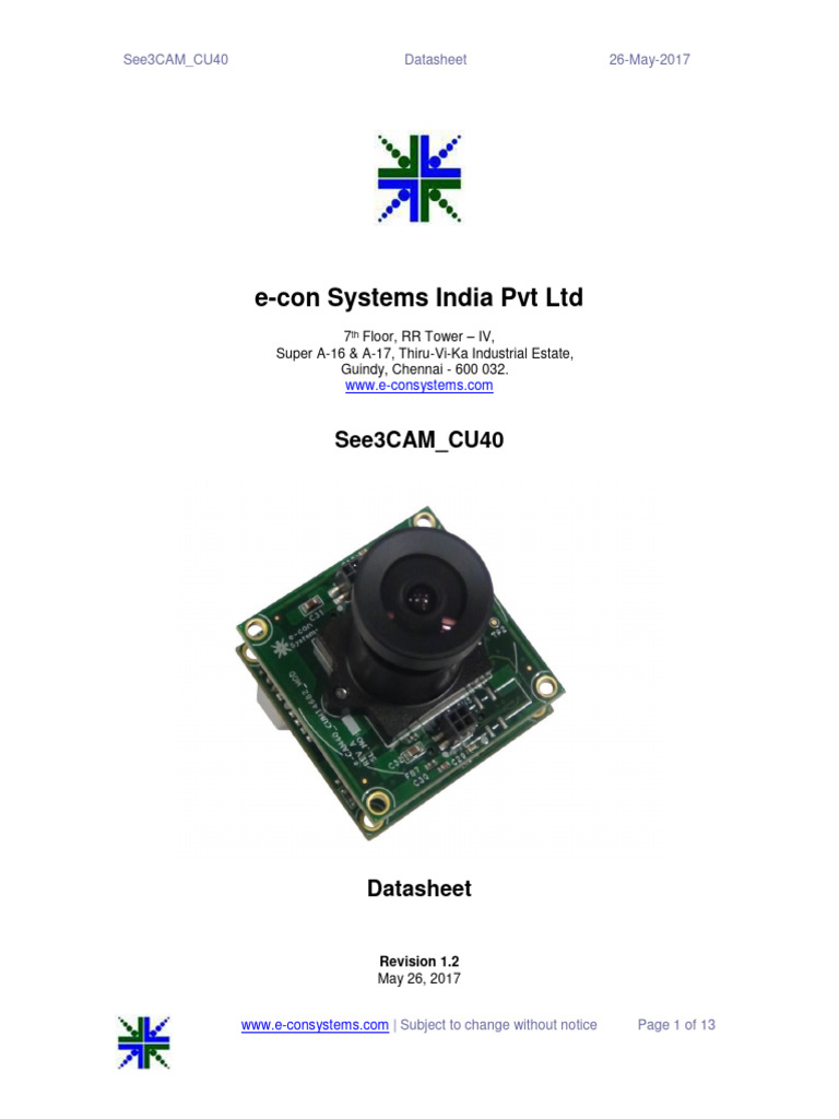 E-con See3CAM CU40 Datasheet | PDF | Usb | Computing